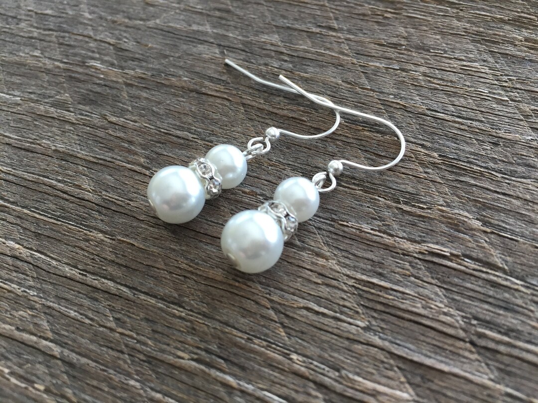 Pendientes de perlas blancas, Rondelle de diamantes de imitación de ...