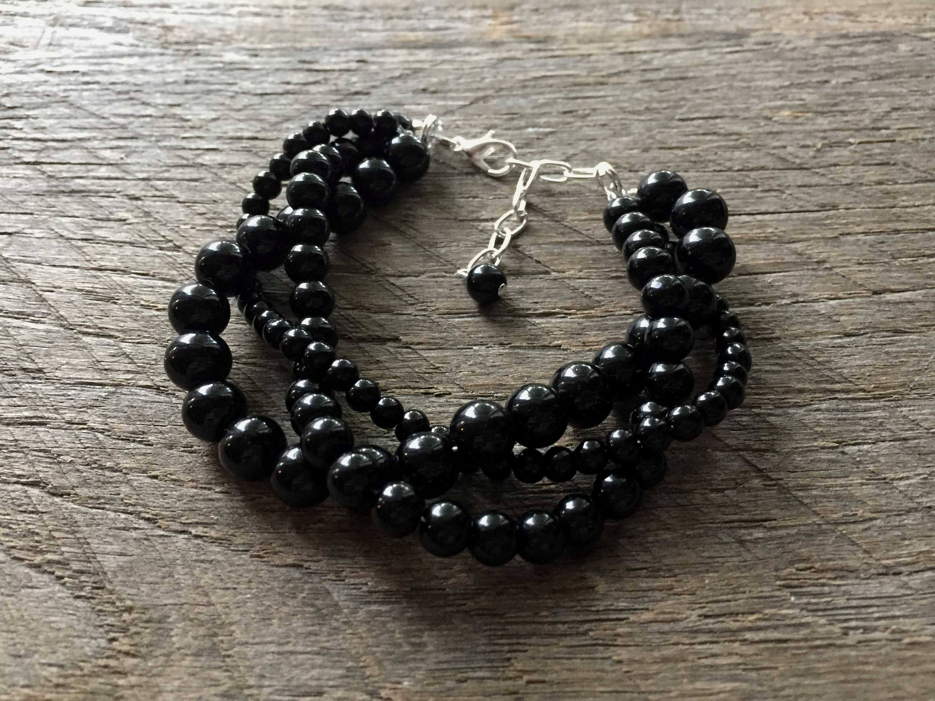 Pulsera de perlas negras pulsera de perla trenzada pulsera | Etsy