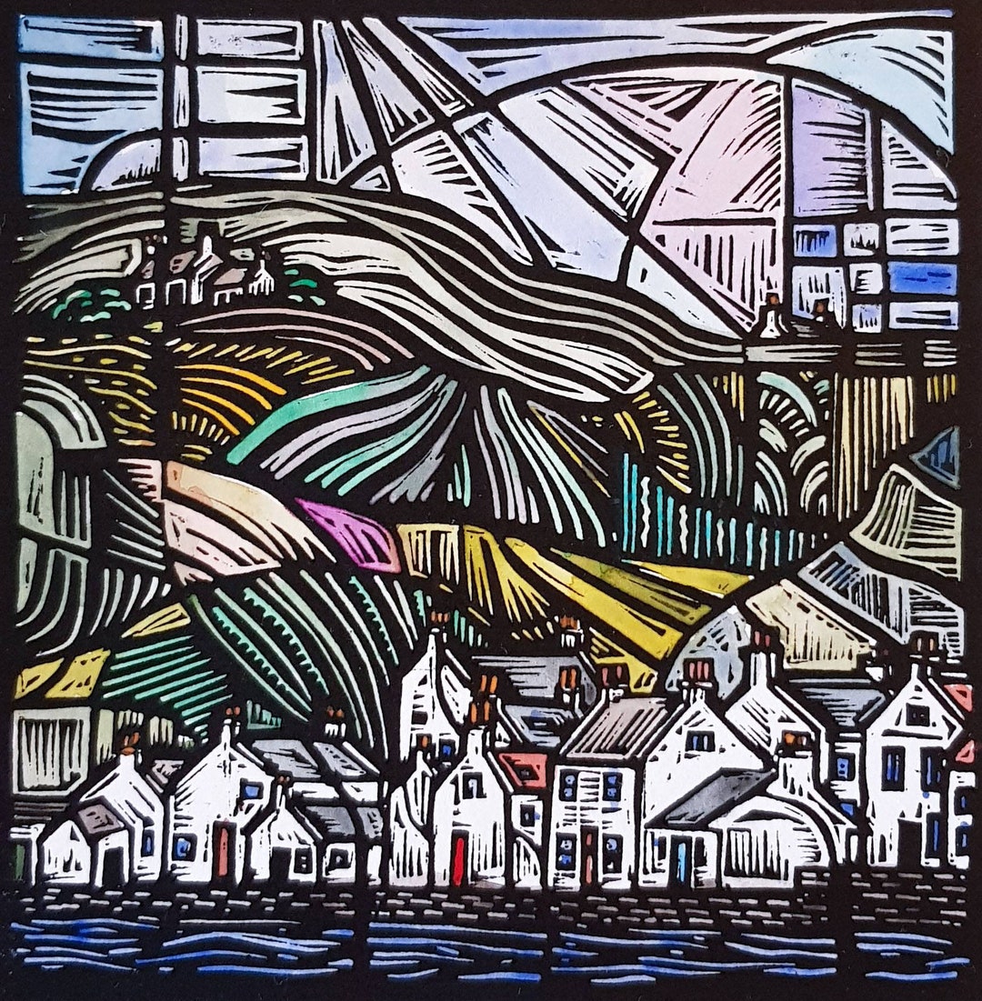 Cottages by the Sea in Colour Original Relief Linocut and - Etsy Australia