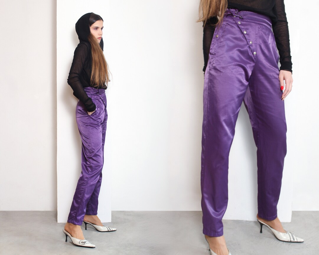 80s Satin Purple Futuristic Pants - Etsy