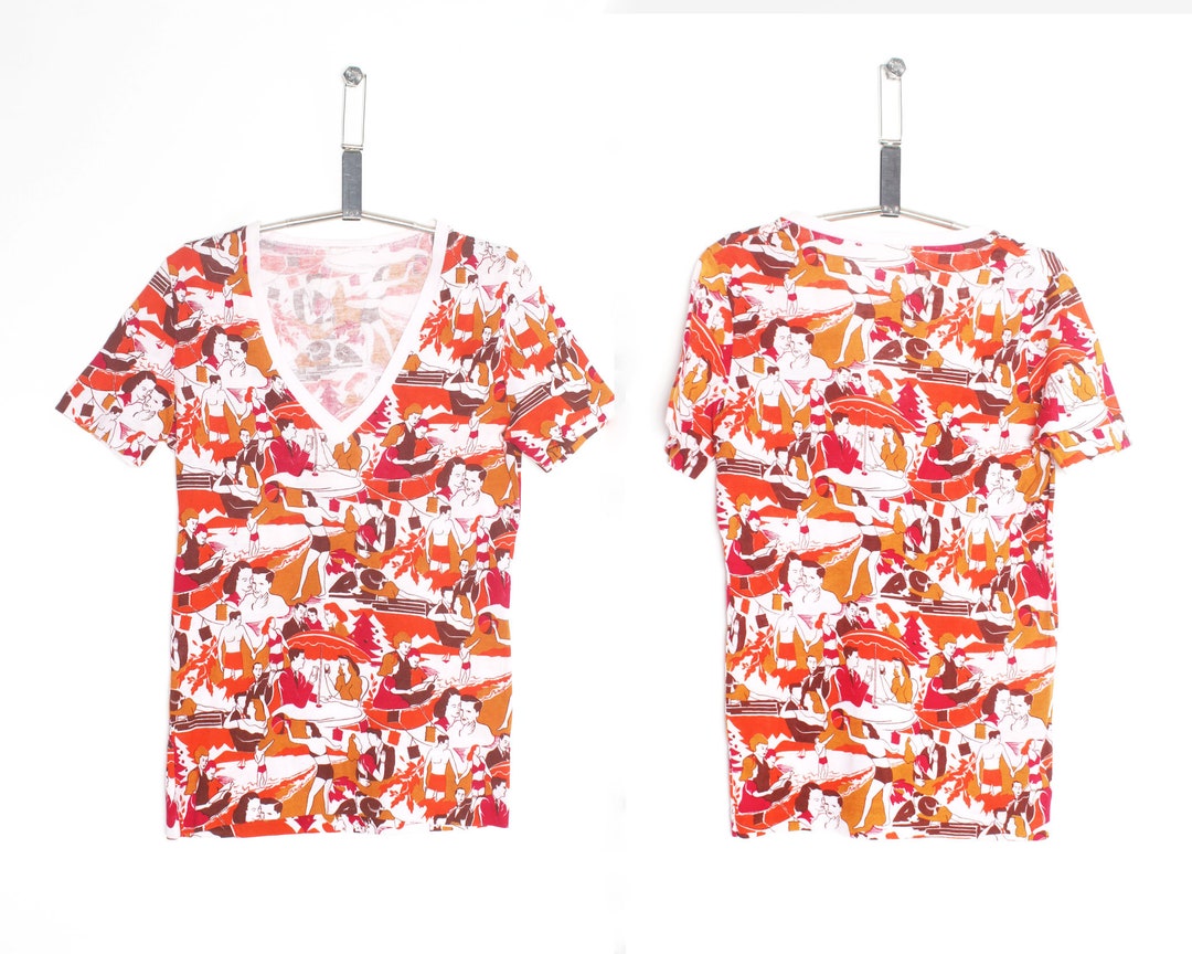 70s Novelty Print Graphic Top Shirt Xs S - Etsy Israel