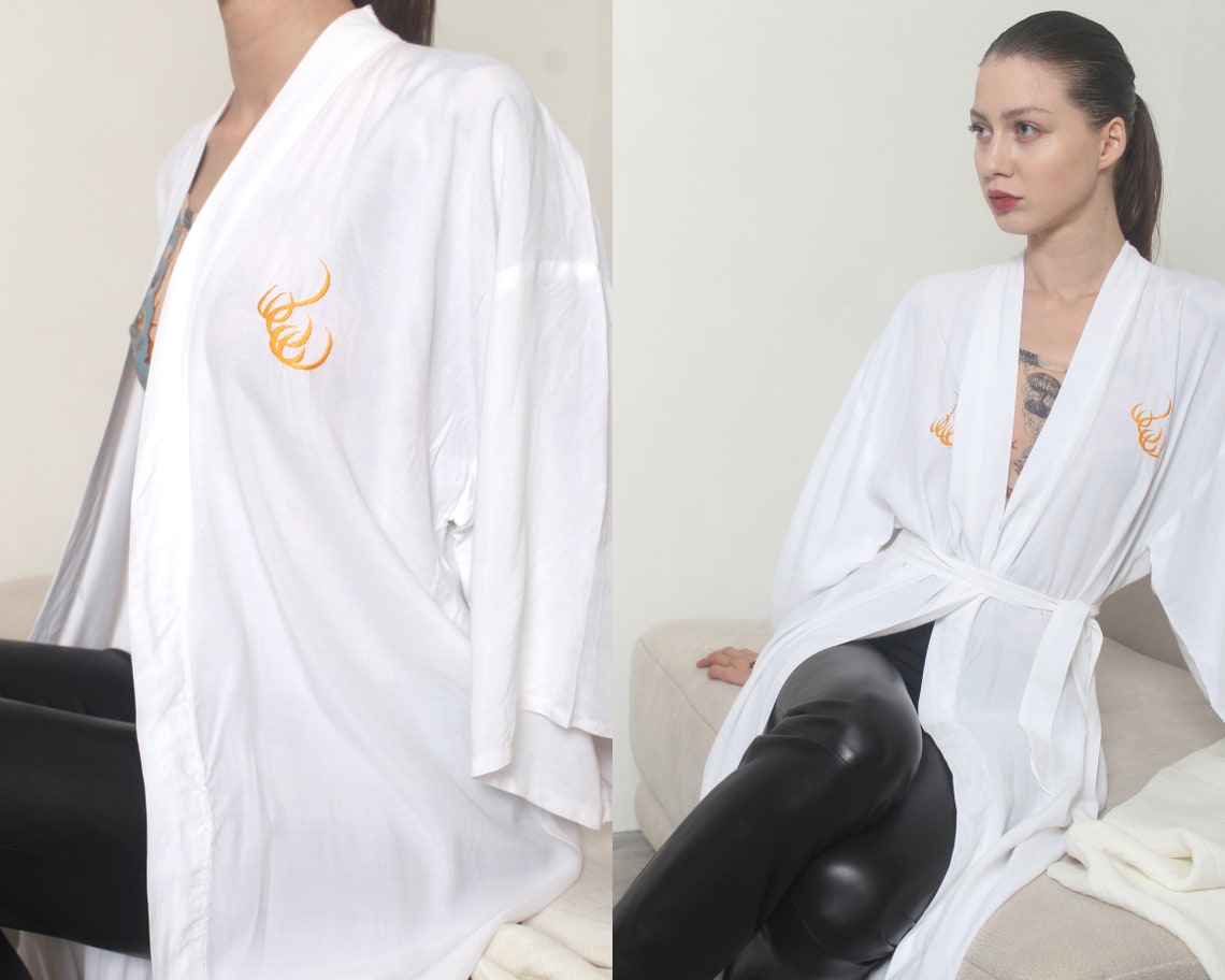 White Dragon Embroidered Lightweight Kimono Duster Jacket Os - Etsy