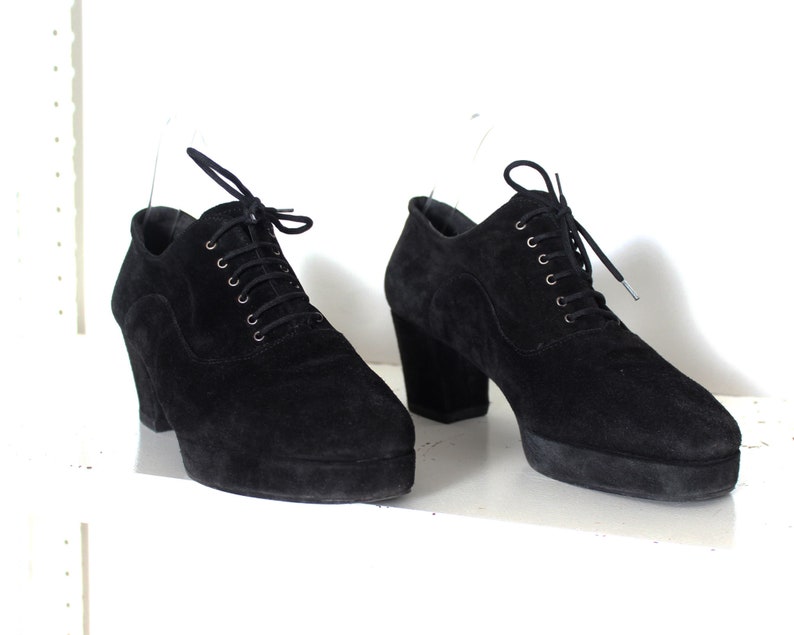 Black Suede Leather Platform Lace up Shoes 41 - Etsy