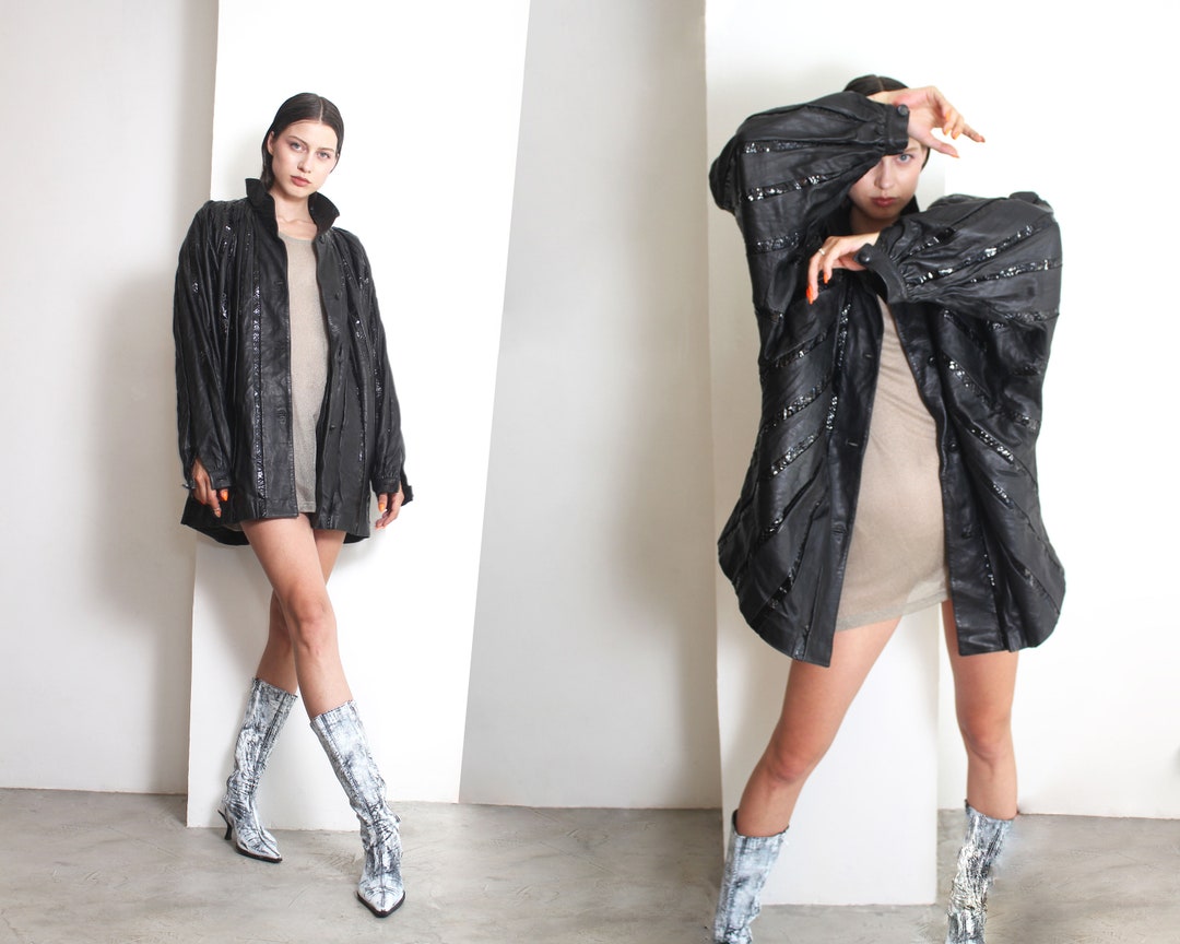 80s Snakeskin Leather Batwing Coat - Etsy