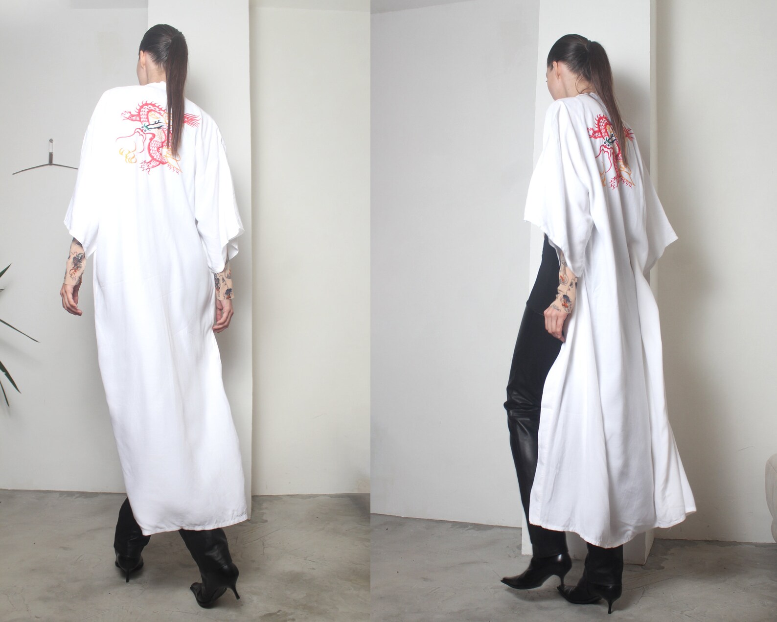 White Dragon Embroidered Lightweight Kimono Duster Jacket Os - Etsy