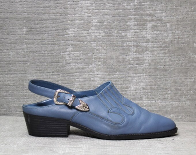 Vtg 80s Blue Leather Southwestern Winklepicker Clogs Shoes 8.5 - Etsy