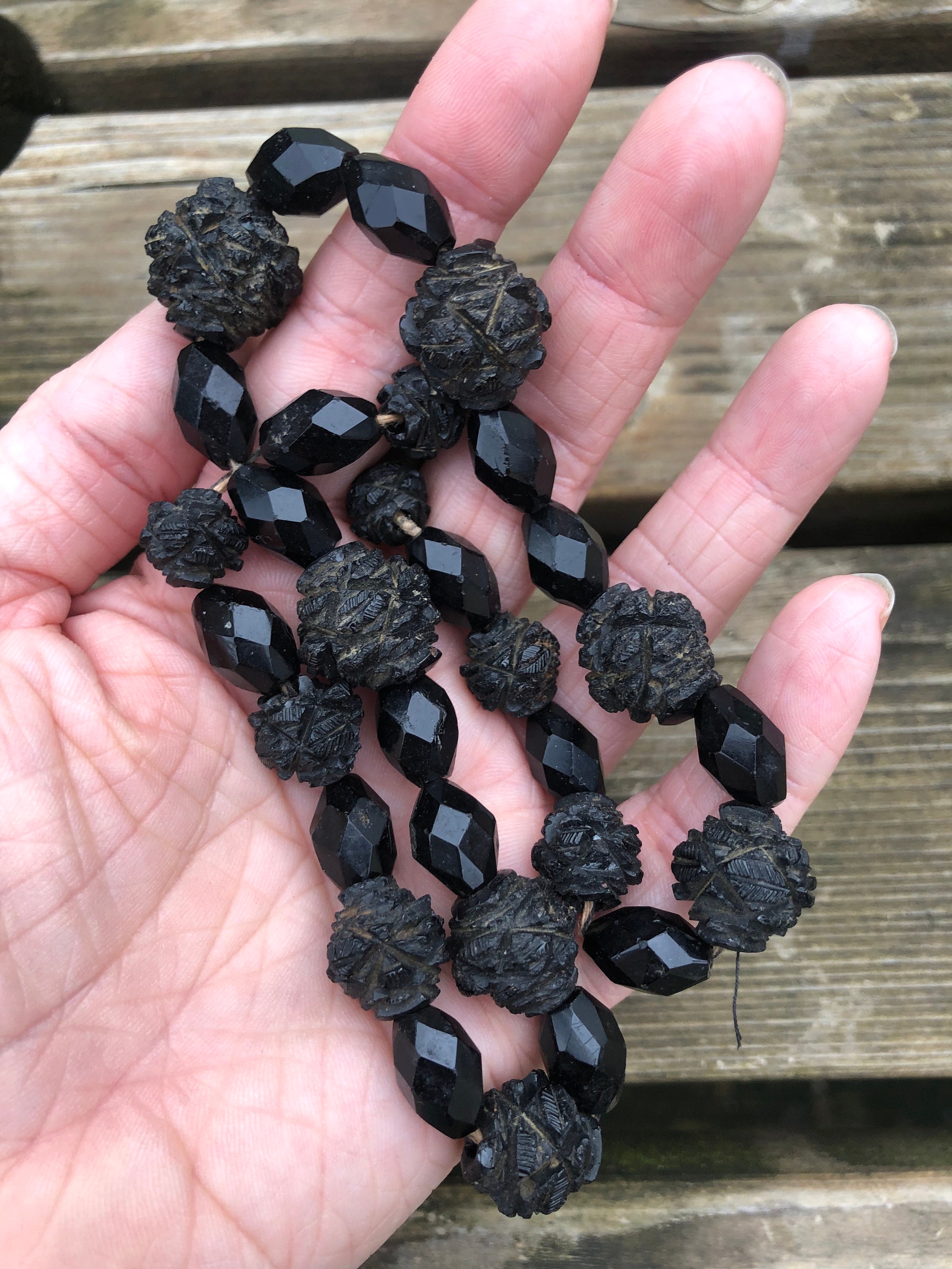 Whitby Jet and Black Glass Mourning Bead Necklace - Etsy