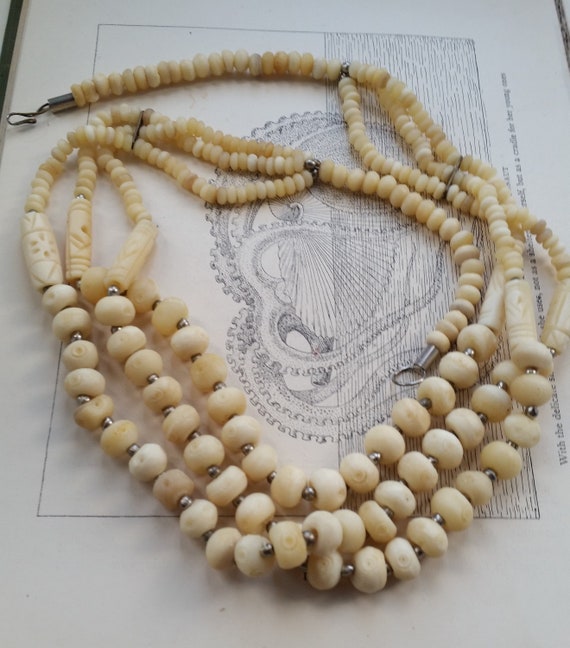 Carved Bone 3 Strand Necklace | Etsy
