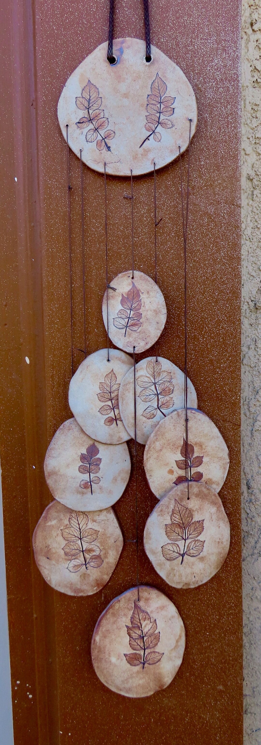 Handcrafted Porcelain Wind Chime, Brown Honeysuckle, 8 Suspended Pieces ...