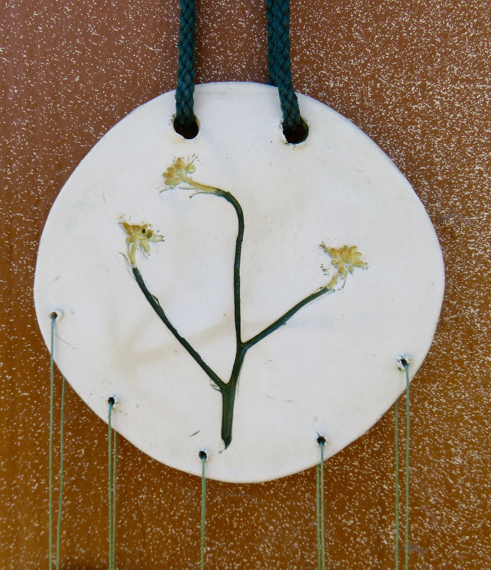 Handcrafted Porcelain Wind Chime, Floral and Green Leaf, 5 Suspended ...