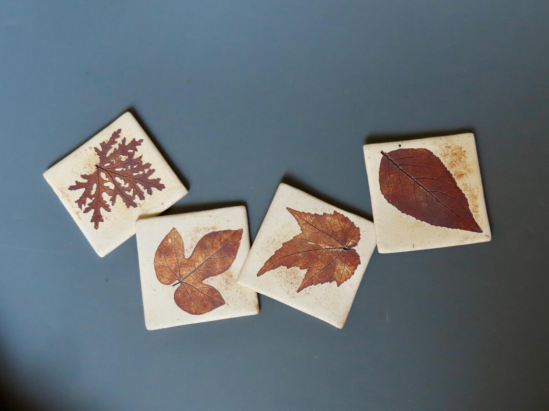 Set of 4 Handmade Lead Free Stoneware 4 1/4" Square Brown Mixed (single ...
