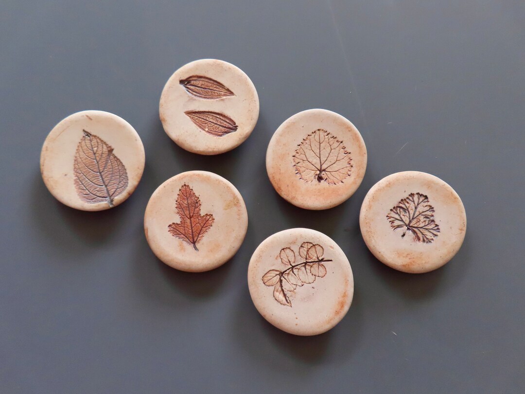 Ceramic Magnets - 6 Handmade Porcelain 1 3/4" Diam. Brown Leaf ...