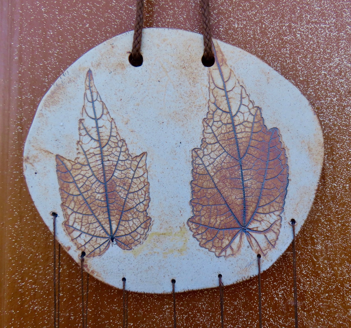 Ceramic Handcrafted Porcelain Wind Chime, Brown Maple Leaves, 8 ...