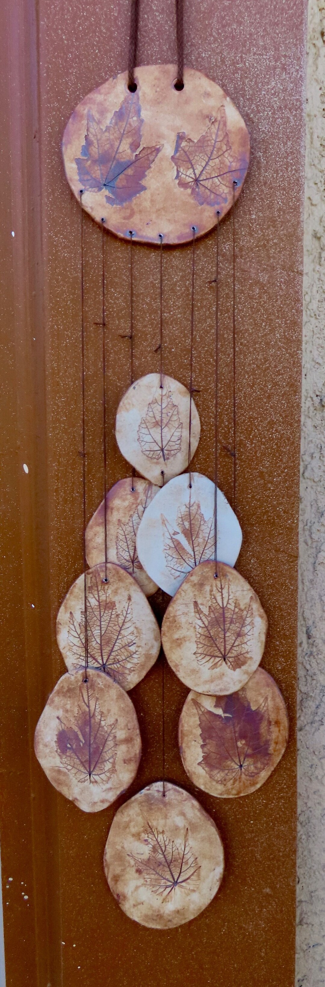 Handcrafted Porcelain Wind Chime, Brown Maple, 8 Suspended Pieces ...