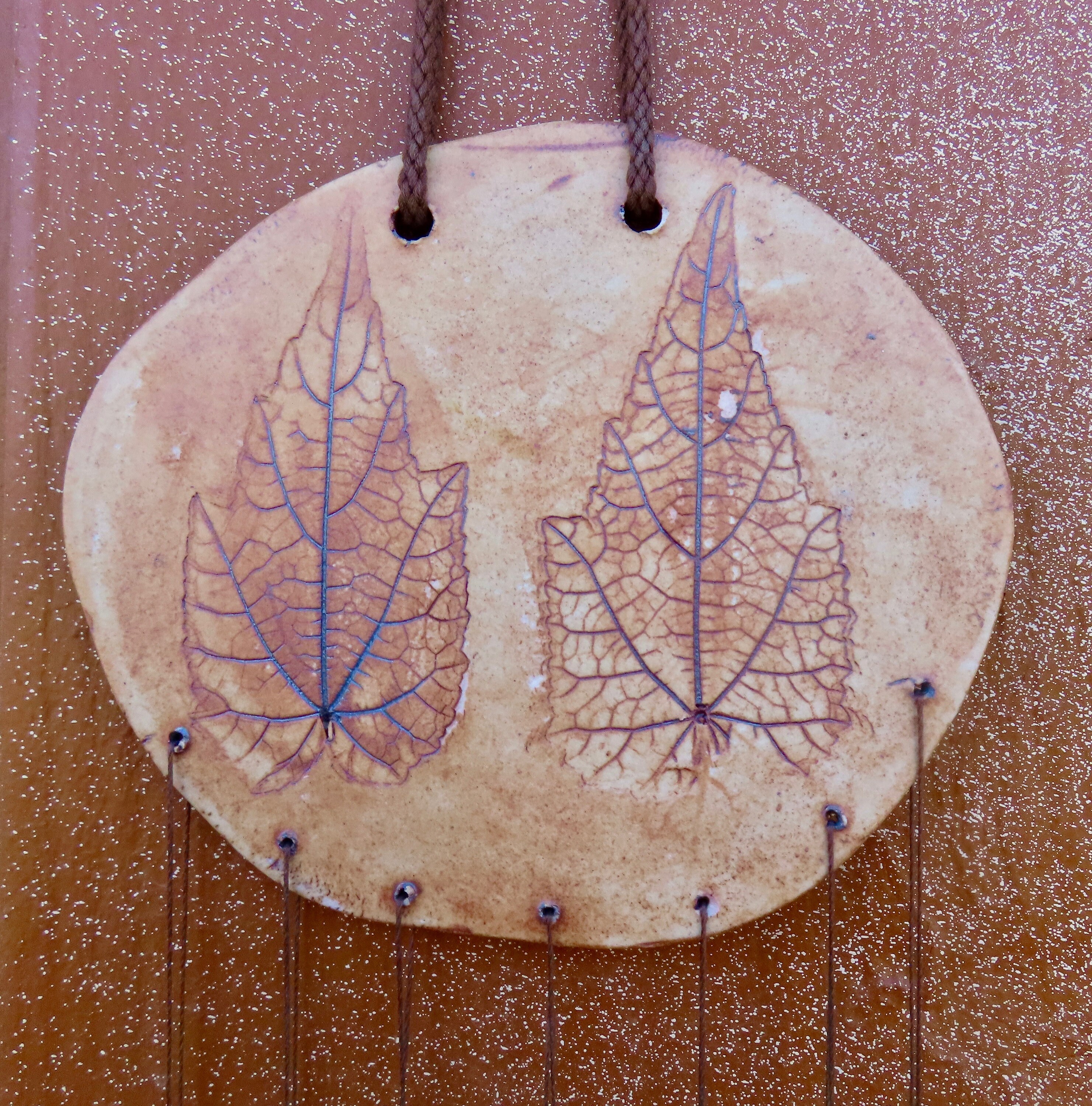 Ceramic Handcrafted Porcelain Wind Chime, Brown Maple Leaves, 8 ...
