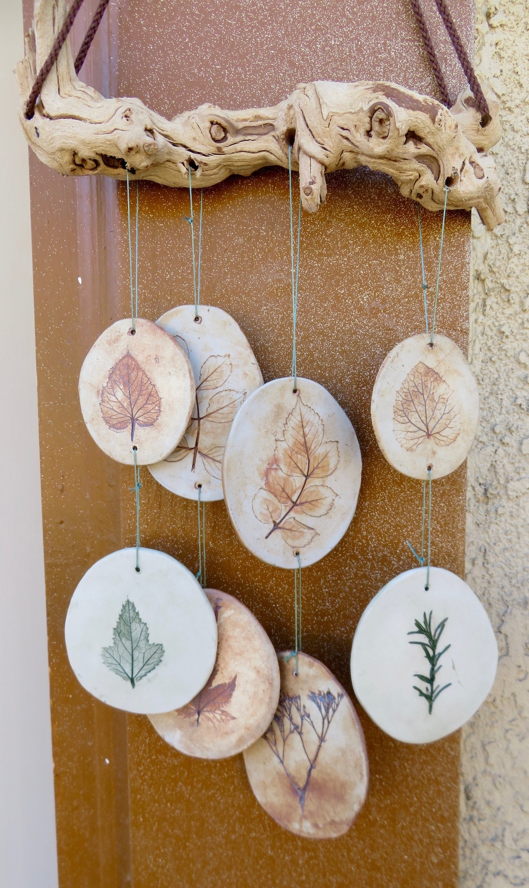 Ceramic Handcrafted Porcelain Wind Chime on Grapevine Wood, Brown ...