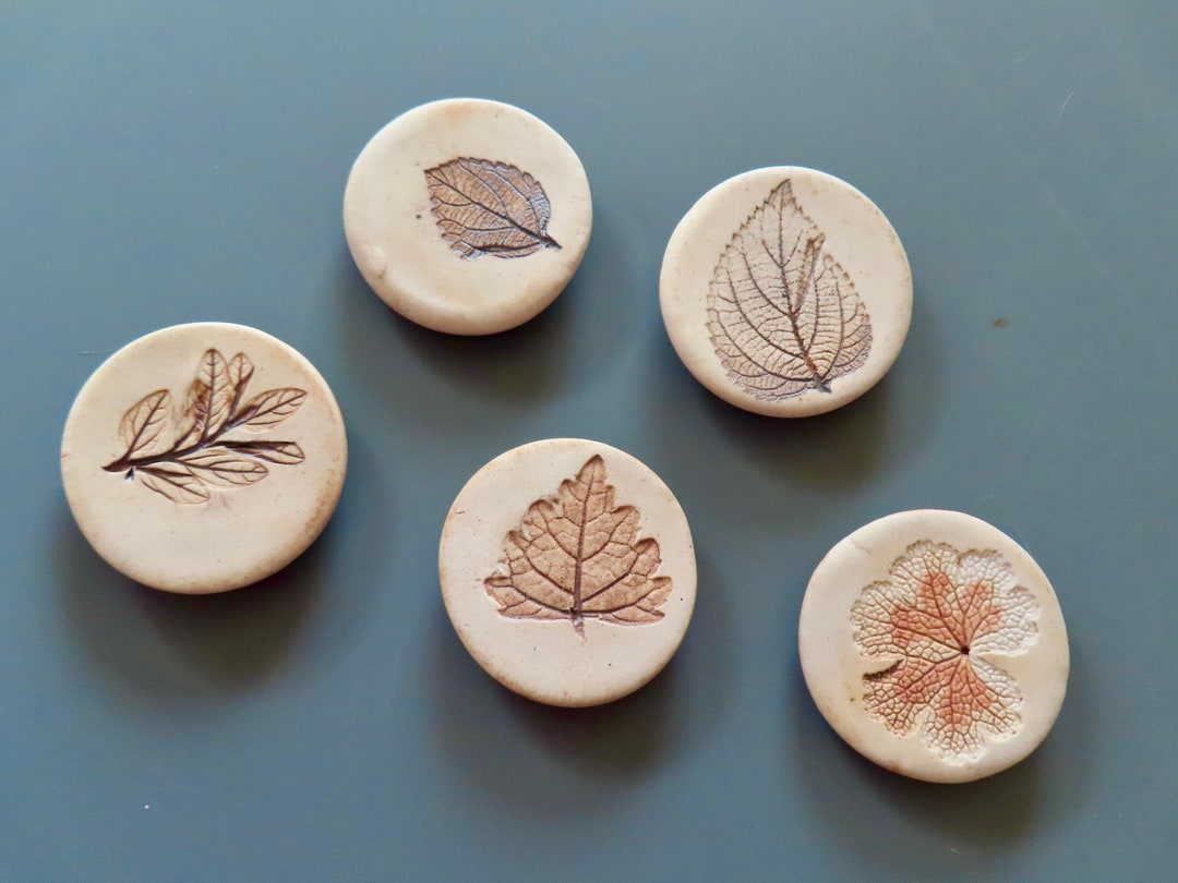 Ceramic Magnets - 5 Handmade Porcelain 1 3/4" Diam. Brown Leaf ...