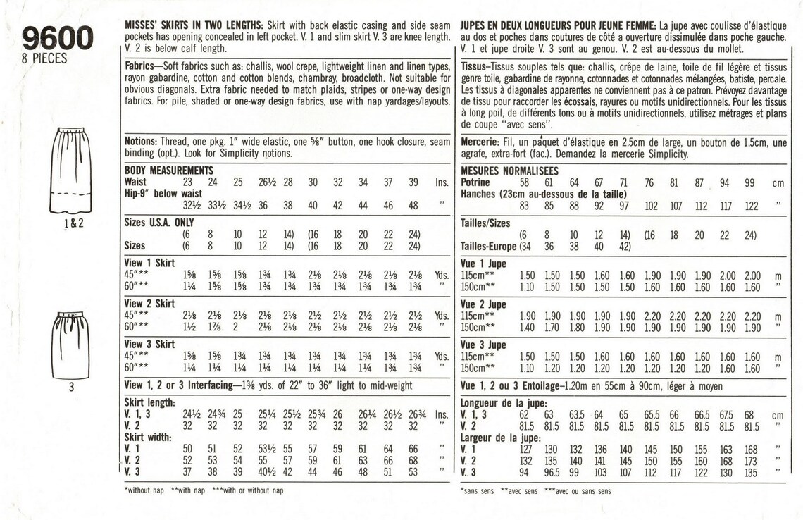 Sz 6 Thru 14 Simplicity Pattern 9600 Misses' Straight - Etsy