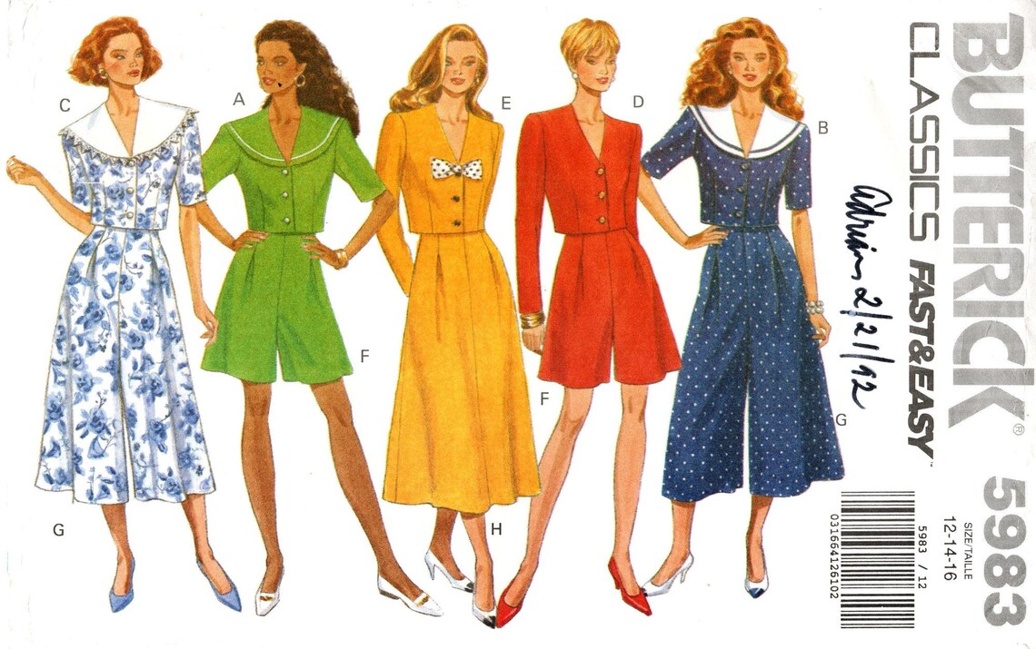 Sz 12/14/16 Butterick Pattern 5983 Misses' V-Neck | Etsy