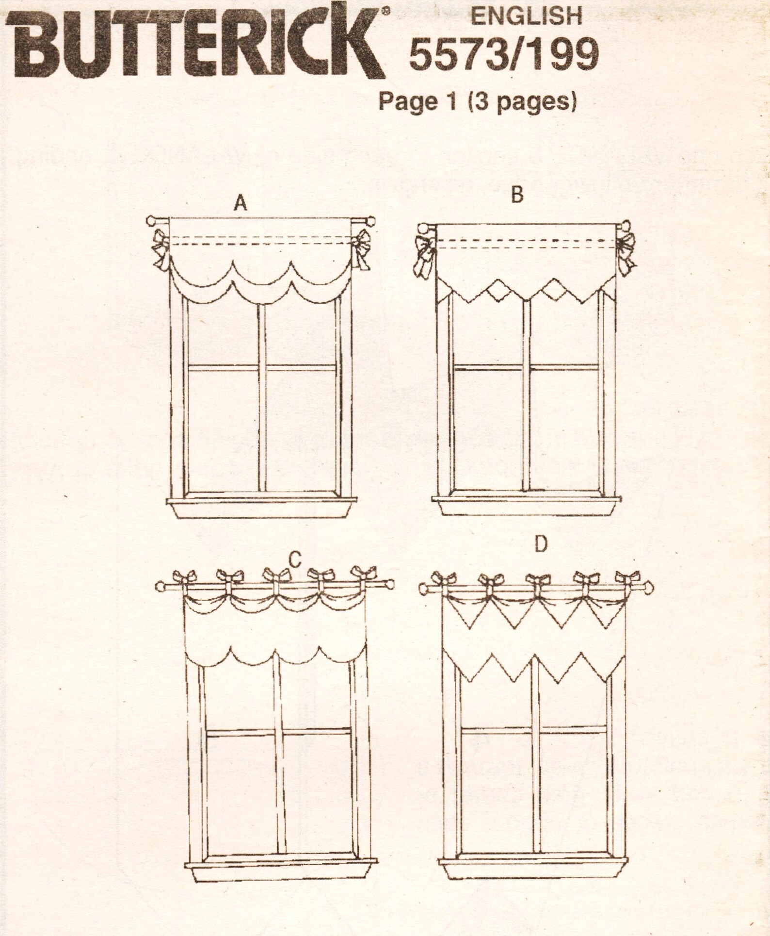 Butterick Home Decorating Pattern 5573 Window Treatments | Etsy