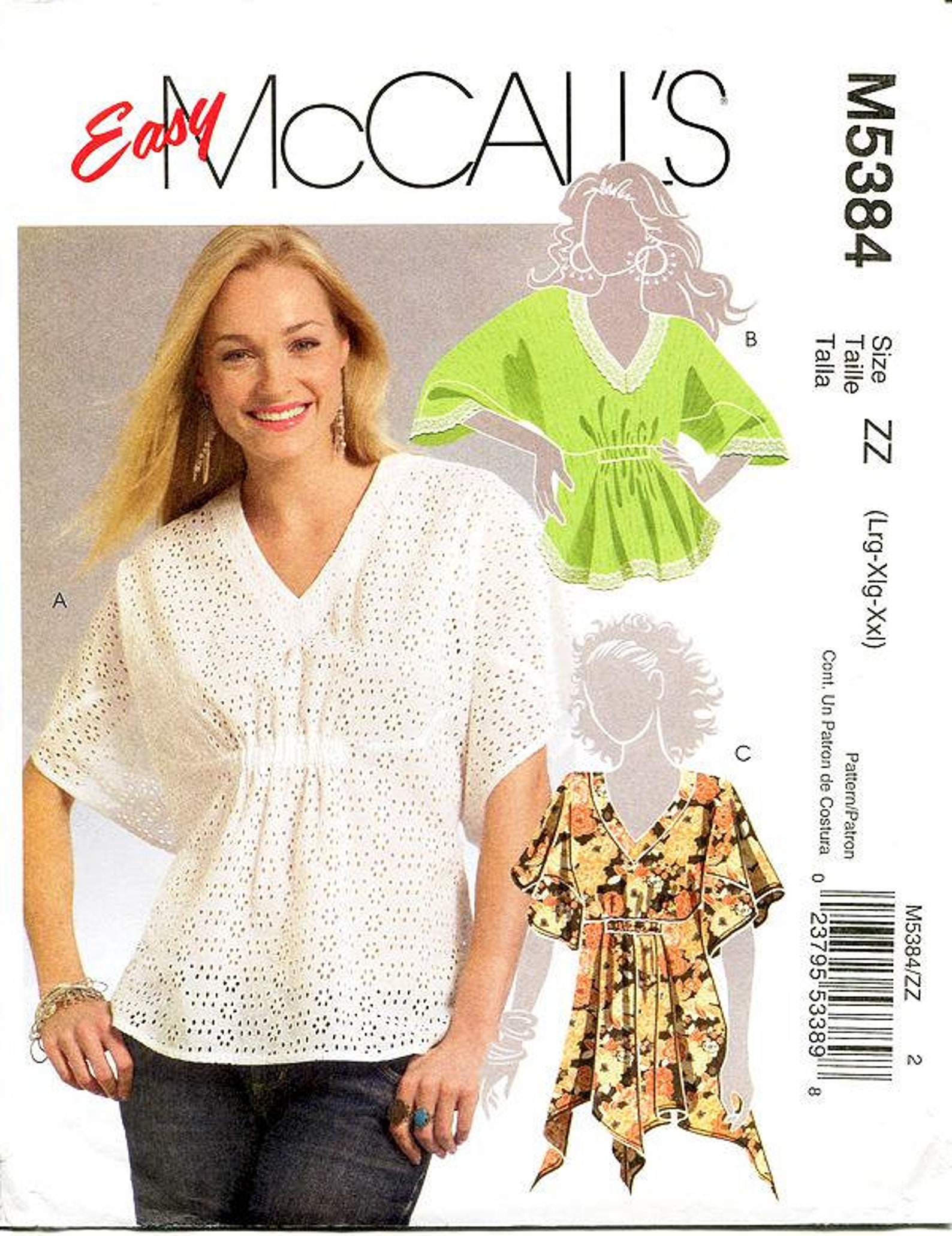 Sz Lrg/Xlg/Xxl McCall's Top Pattern M5384 Misses' | Etsy