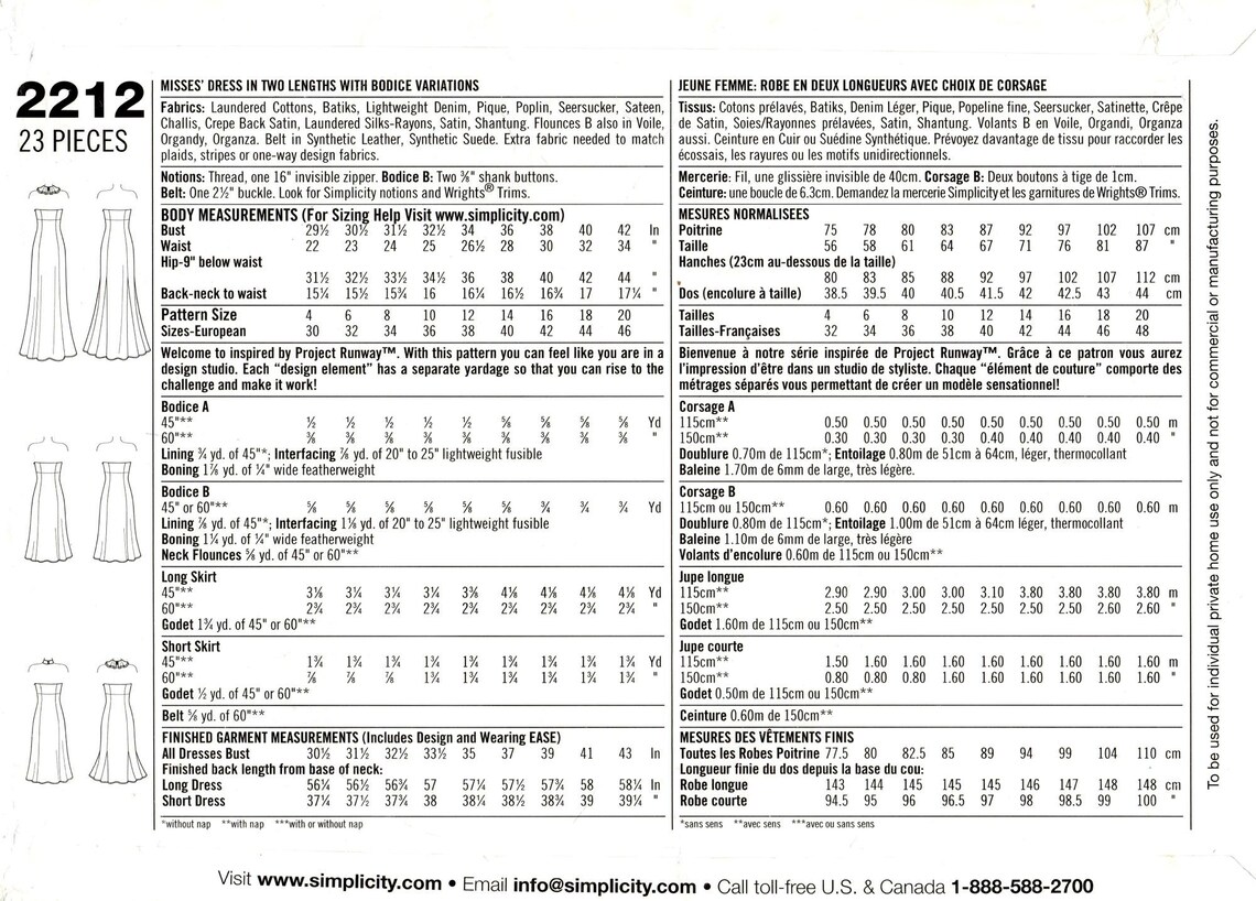Sz 4 Thru 12 Simplicity Pattern 2212 for PROJECT RUNWAY - Etsy