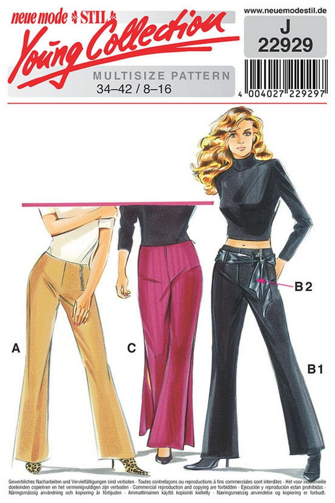 Sz 8 to 16 Neue Mode Pants Pattern J22929 Misses' Low | Etsy