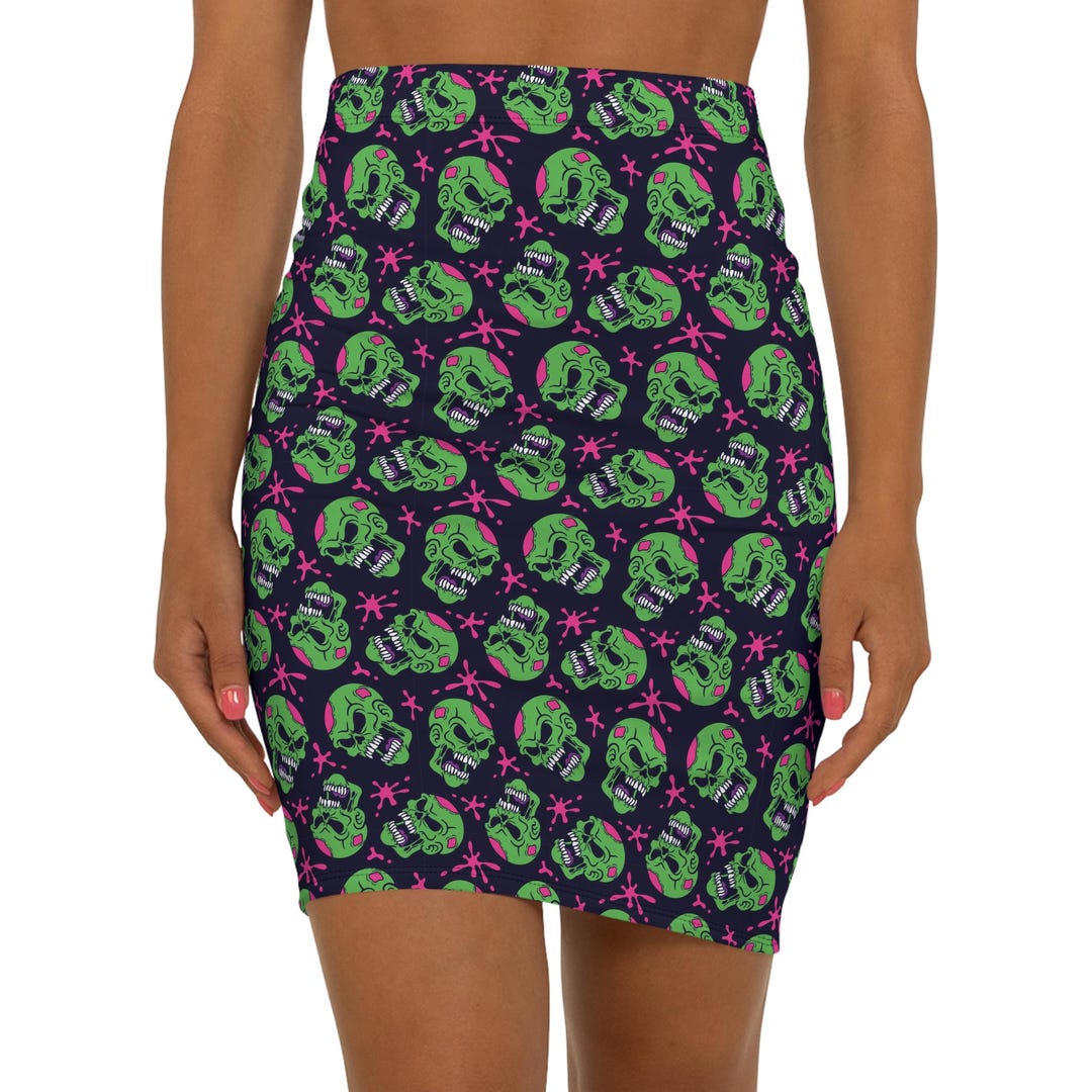 Neon Zombie Chic: Horror Lover's Pencil Skirt, Halloween Fashion, Retro ...