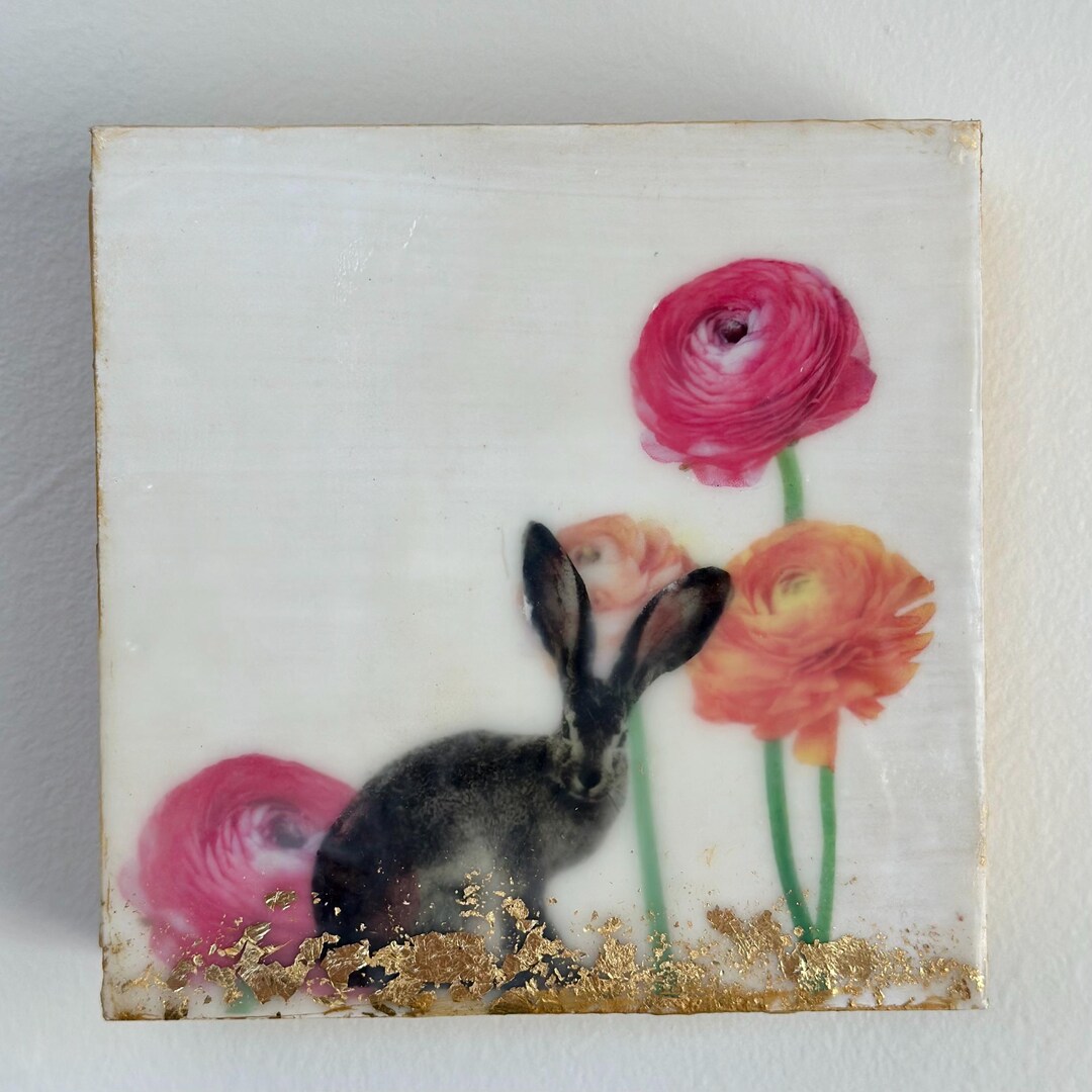 Hare Rabbit Art. Encaustic Collage. Neutral/natural Decorations. Unique ...