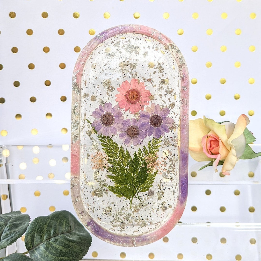 Pink and Purple Dried Flower Trinket Tray - Etsy