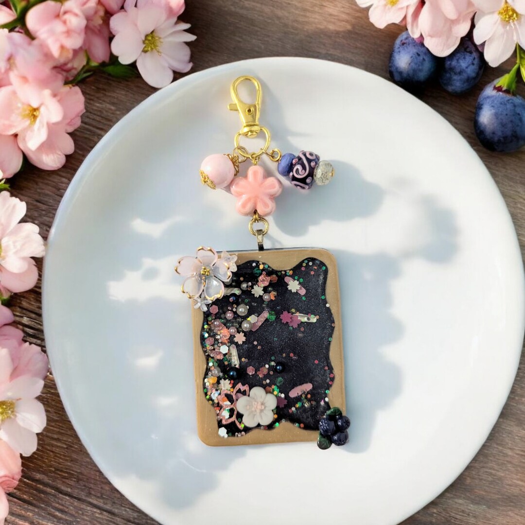 Handmade Blueberry Sakura Pastry Keychain: Kawaii Liquid Resin Charm - Etsy