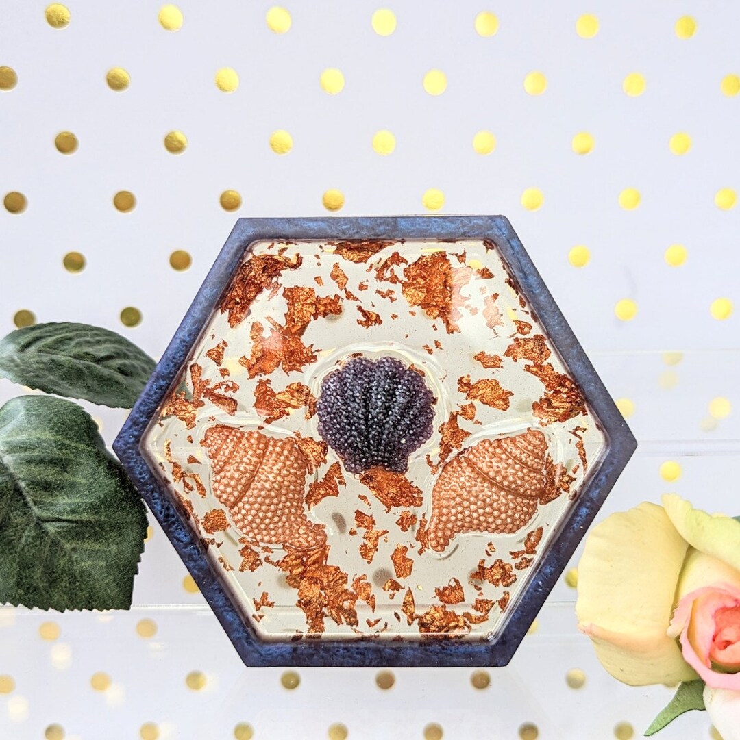 Navy Blue and Bronze Sea Shell Trinket Tray - Etsy