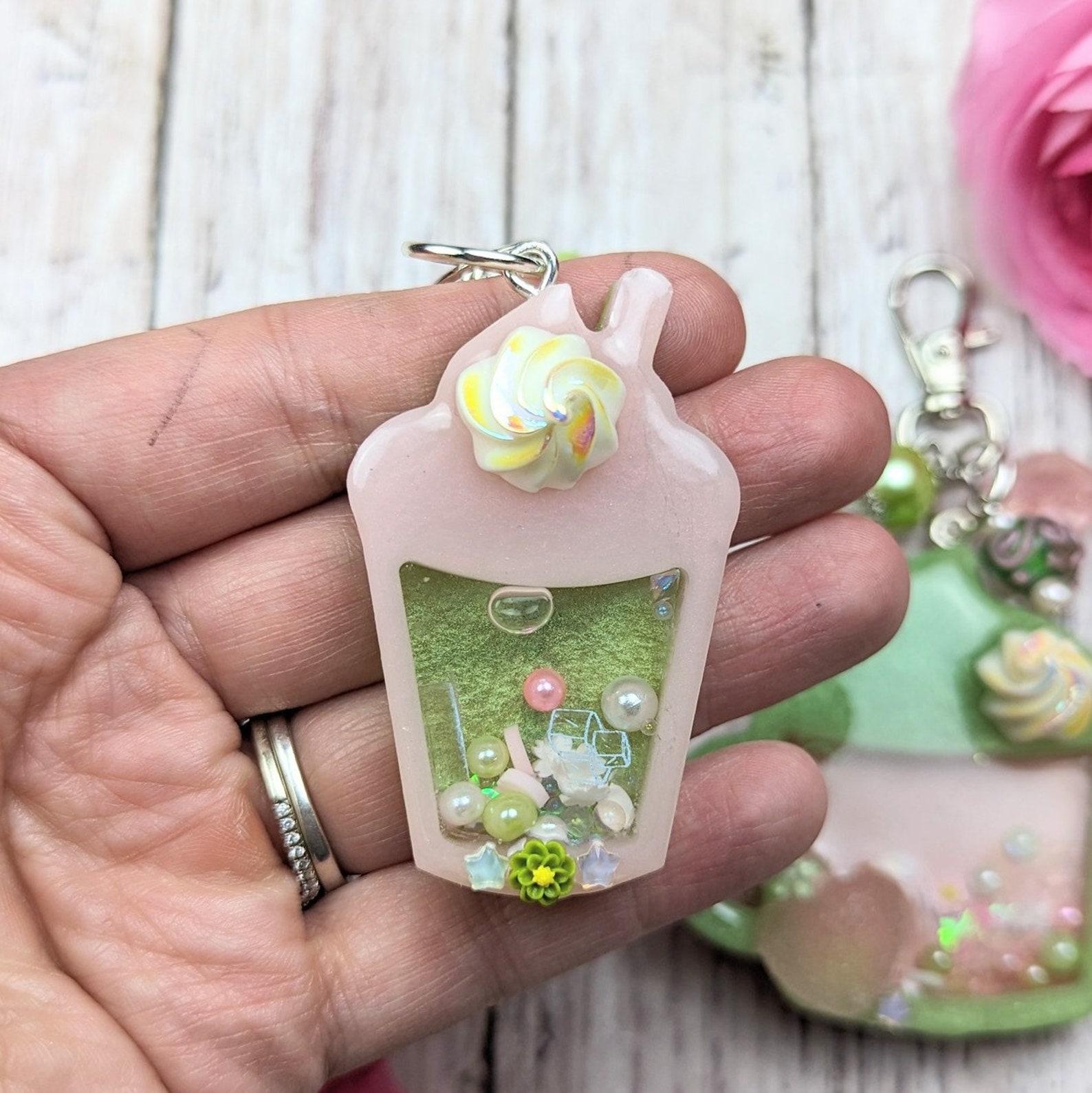 Matcha Sakura Latte Bag Charm - Etsy