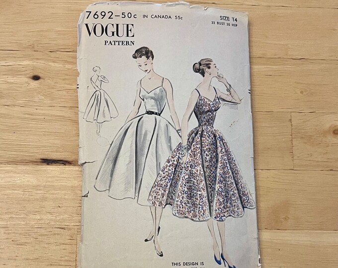 1953 Vogue 7692 Pattern, Women's Dress With Full Skirt, Bust 32 Hip 35 ...