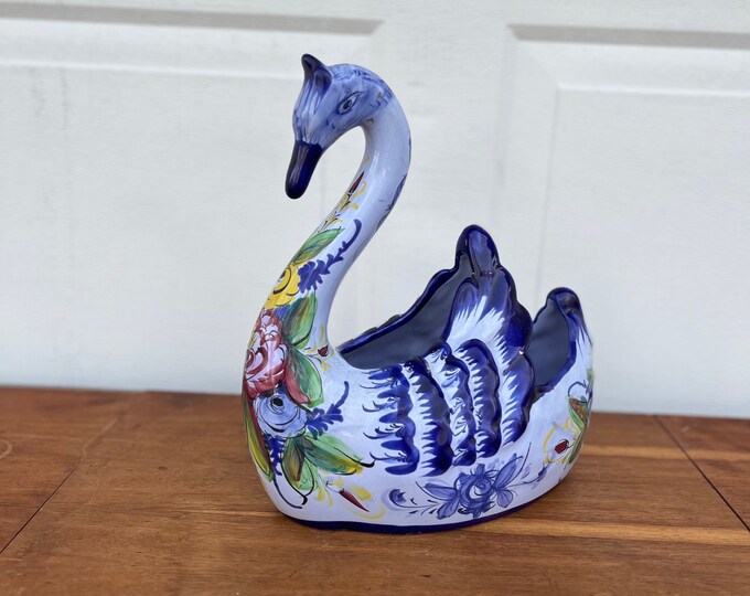 Vintage, White Swan Indoor Planter Pot, Hand Painted From Portugal ...