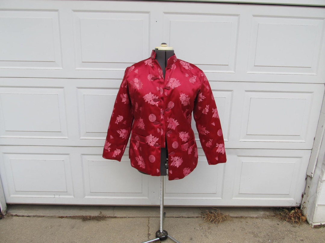 Vintage Women's Chinese Red Nylon Jacket With Floral Pattern - Etsy