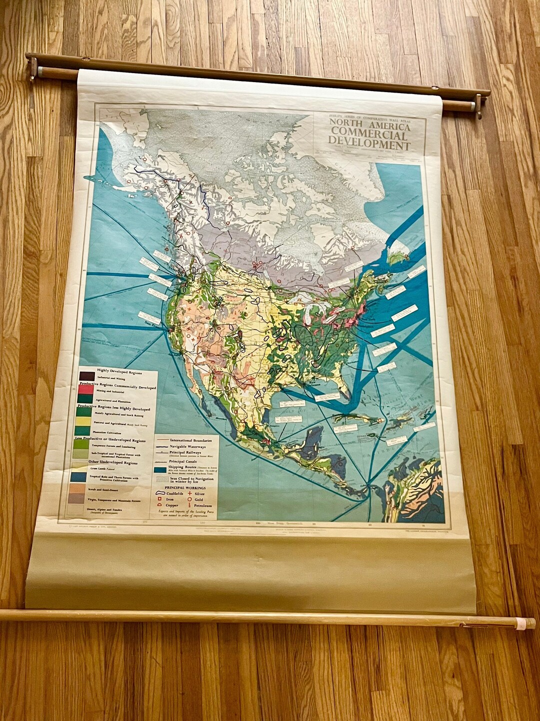 1958 Vintage Pull Down Map School Map North America - Etsy