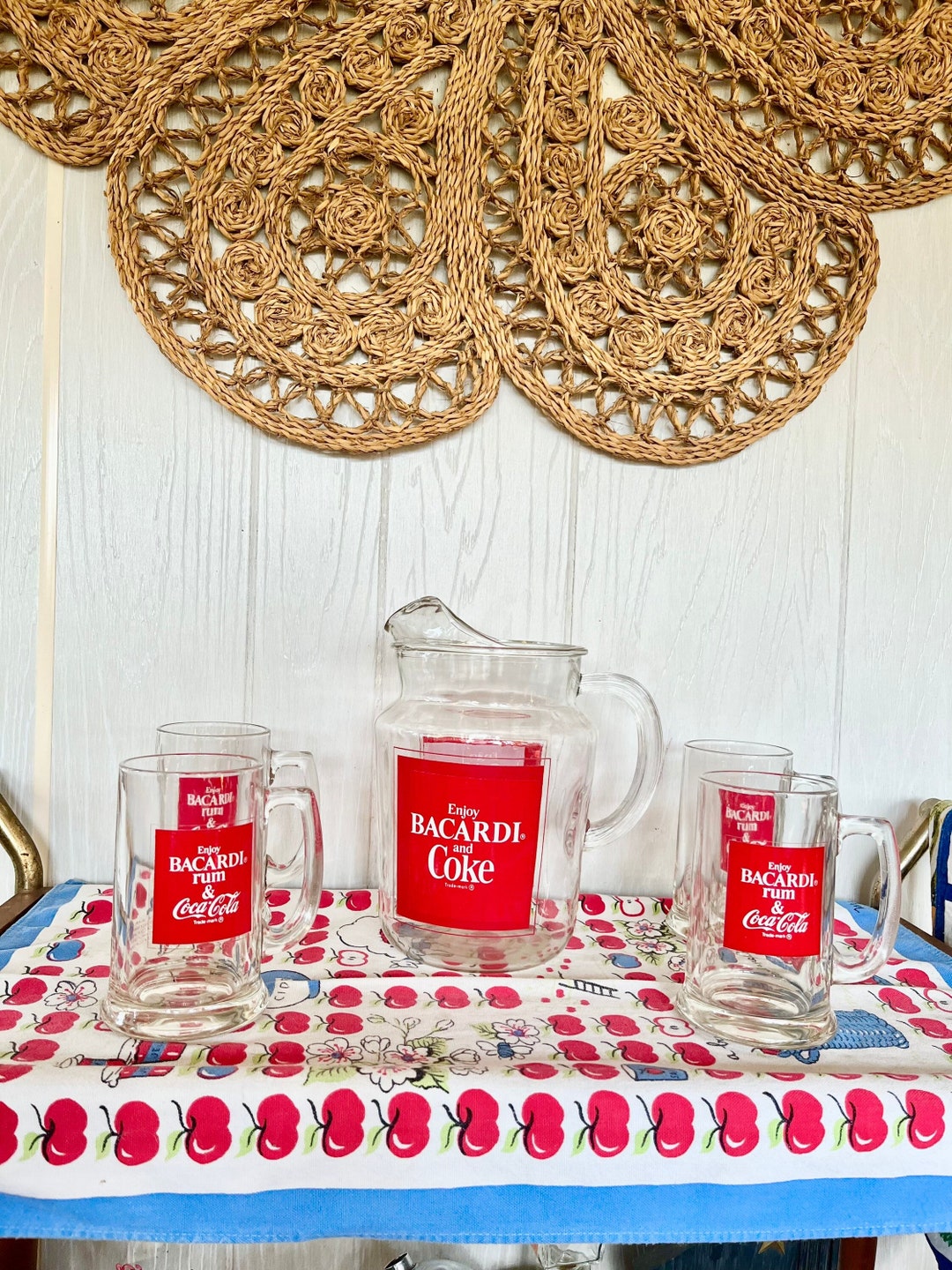 Vintage Bacardi and Coke Pitcher and Glass Set, 4 Mug Set - Etsy