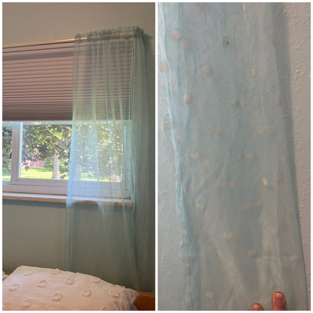 Vintage 1970s Net Curtains, Single Panel (4 Available), Light Teal With ...