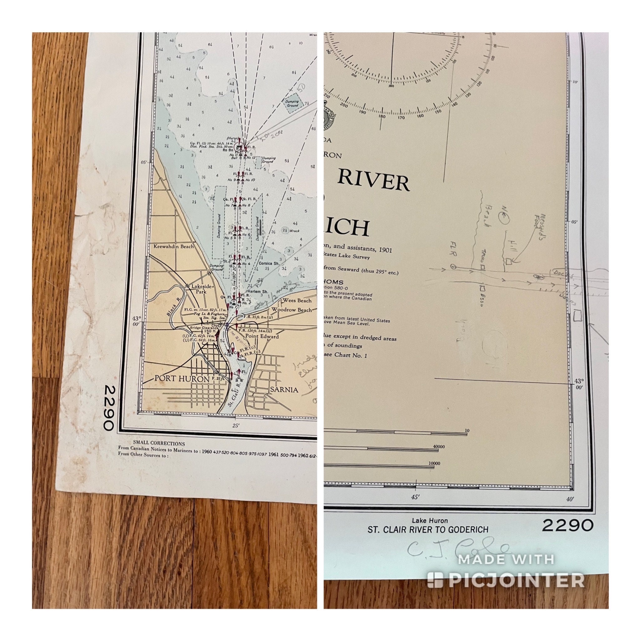 1964 Vintage ORIGINAL Map of Lake Huron, St. Clair River to Goderich ...