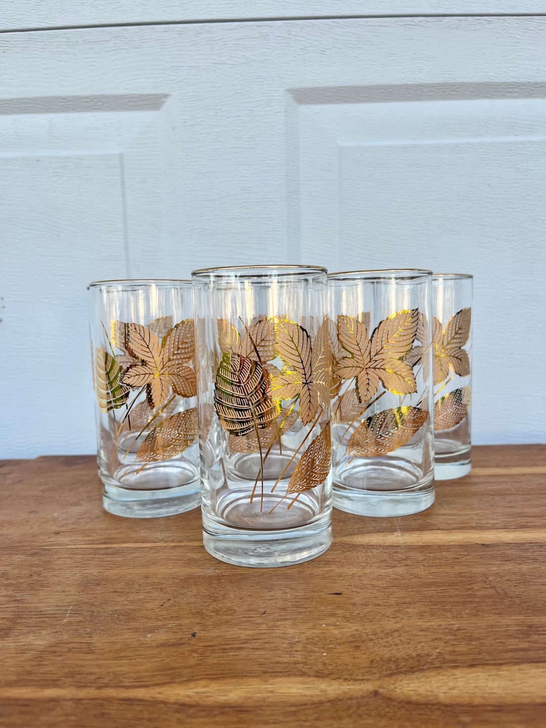 Vintage Libbey Gold Leaf High Ball Glasses, Set of 8 Matching Glasses ...