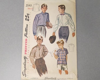1940s Simplicity 2543 Vintage Sewing Pattern Boys Casual Shirt, Dress ...