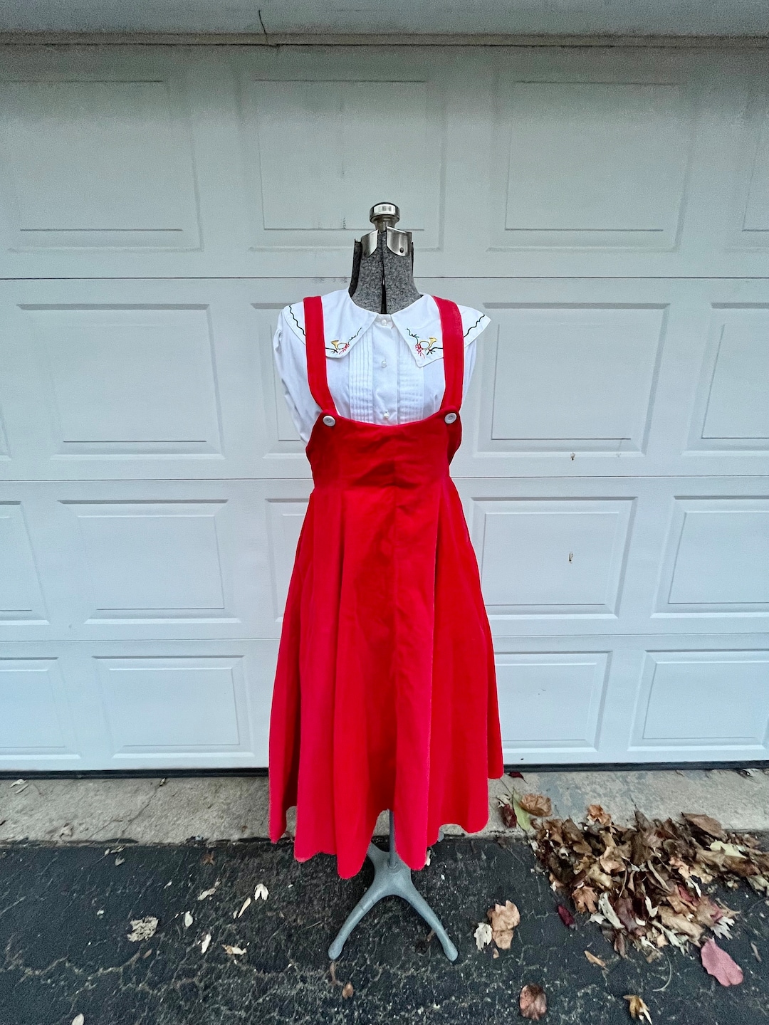 Vintage Christmas Pinafore Jumper Red Corduroy Dress With A Line Skirt ...