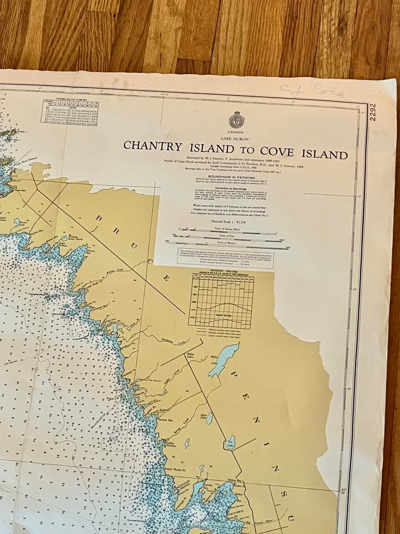 1964 Vintage ORIGINAL Map of Lake Huron, Chantry Island to Cove Island ...