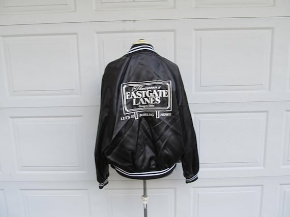 1970s Black bowling Jacket Eastgate lanes, black nylo… - Gem