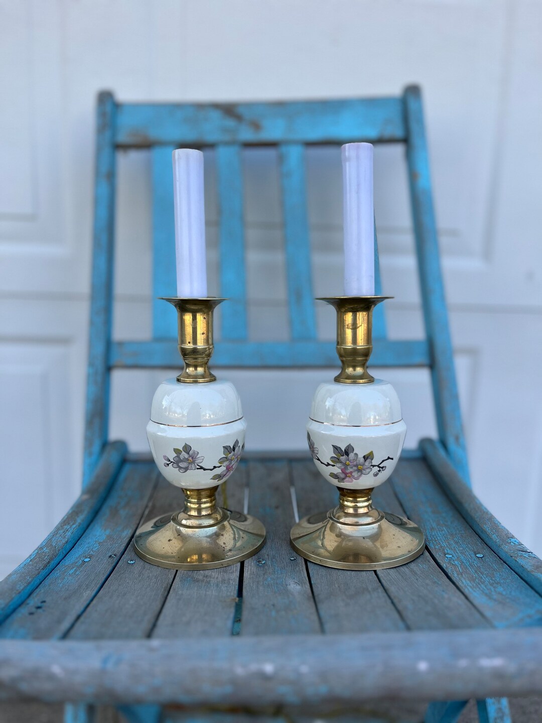 Vintage 1980s Pair of Ceramic and Brass Floral Cottage Core Lamps - Etsy
