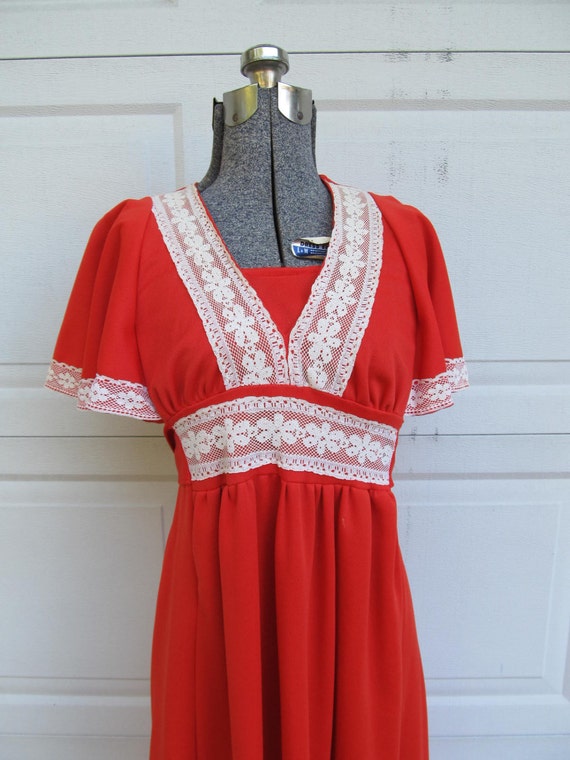 1970s rust orange maxi dress, goddess dress, with but… - Gem