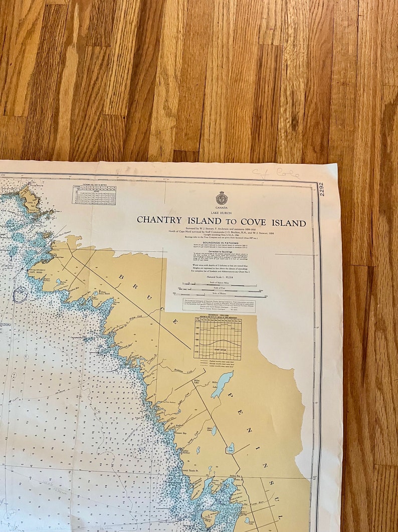 1964 Vintage ORIGINAL Map of Lake Huron, Chantry Island to Cove Island ...
