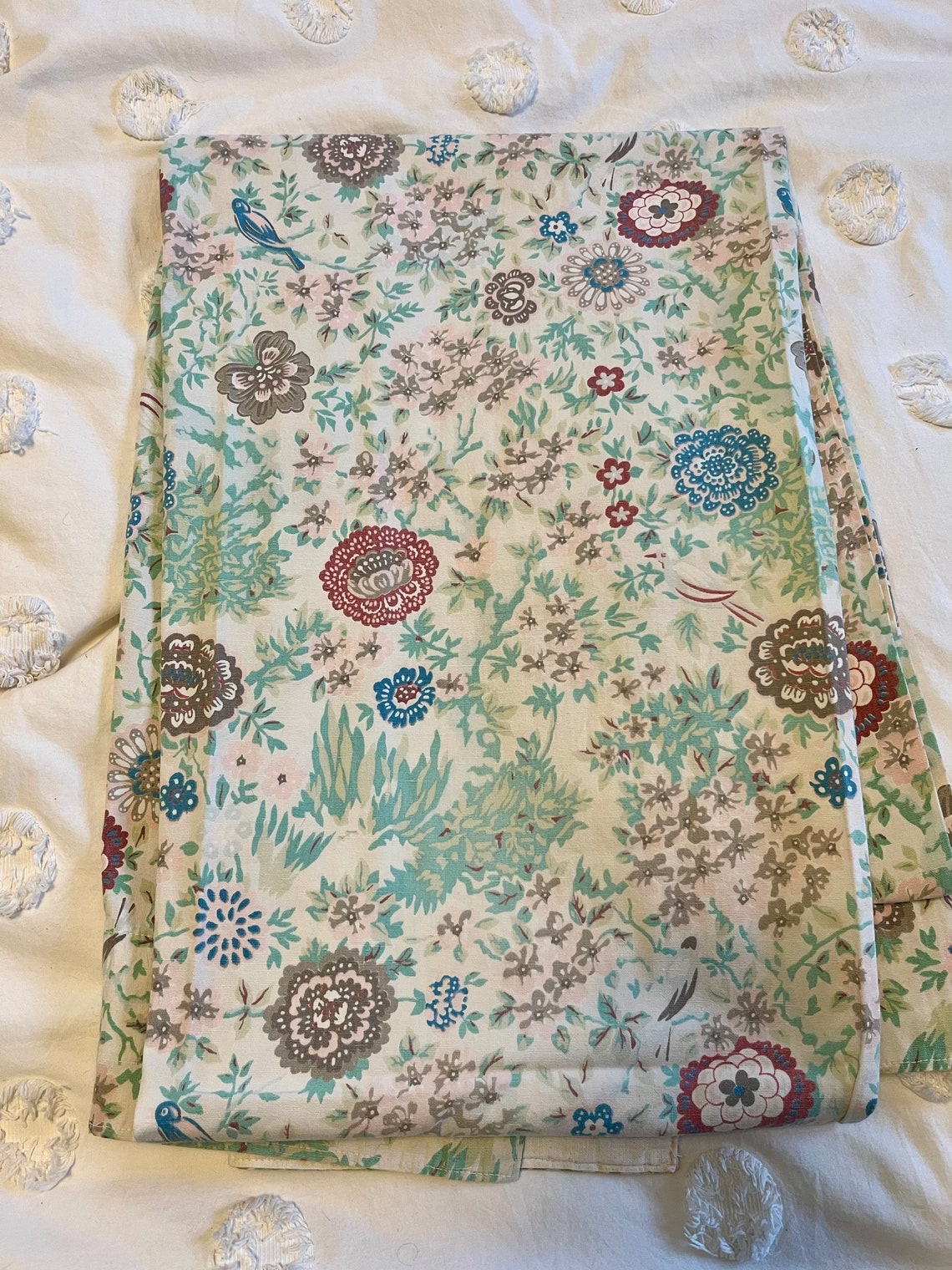 Vintage Curtain Panel, Muted Color Tone, Birds, Floral, Long Panel ...