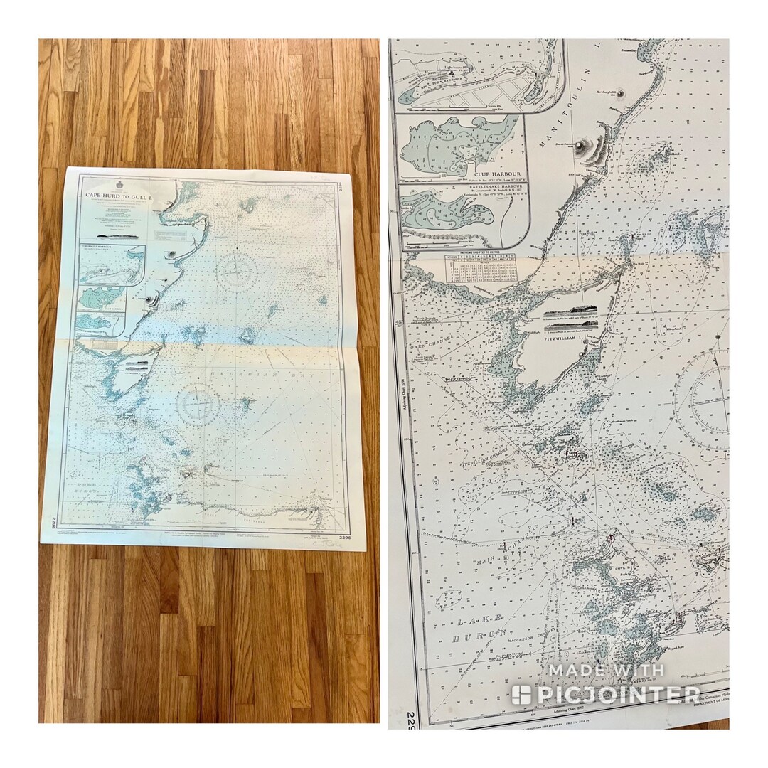 1964 Vintage ORIGINAL Map of Georgian Bay Canada, Cape Hurd to Gull ...